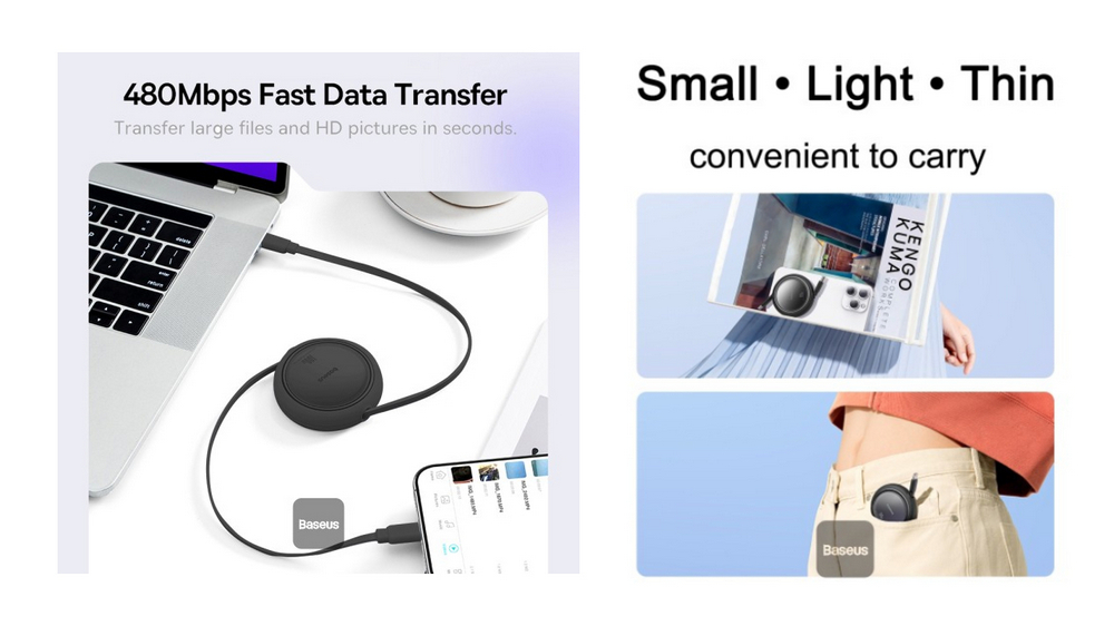 Buy BASEUS Free2 Draw Mini Fast Charging Data Cable USB-C to USB-C (1 M ...